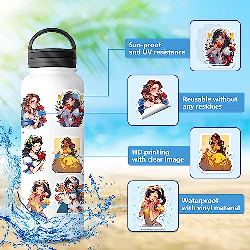 Cartoon Princess Stickers for Girls Kids 50PCS, Fairy Stickers Girl Stickers for Laptop Luggage Water Bottles Scrapbook Icicrim Waterproof Vinyl Decals