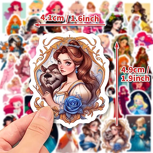 Cartoon Princess Stickers for Girls Kids 50PCS, Fairy Stickers Girl Stickers for Laptop Luggage Water Bottles Scrapbook Icicrim Waterproof Vinyl Decals