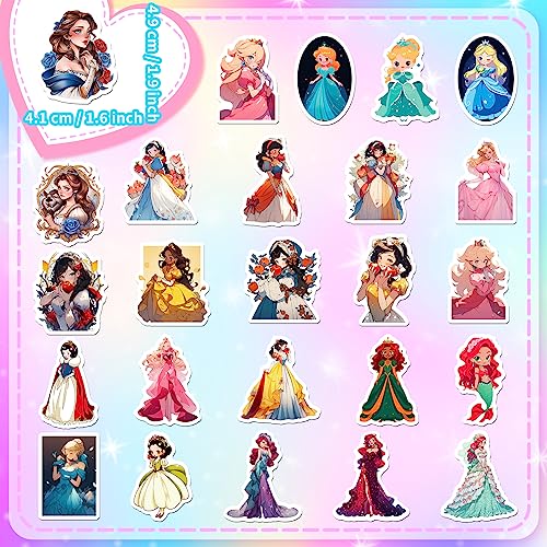 Cartoon Princess Stickers for Girls Kids 50PCS, Fairy Stickers Girl Stickers for Laptop Luggage Water Bottles Scrapbook Icicrim Waterproof Vinyl Decals