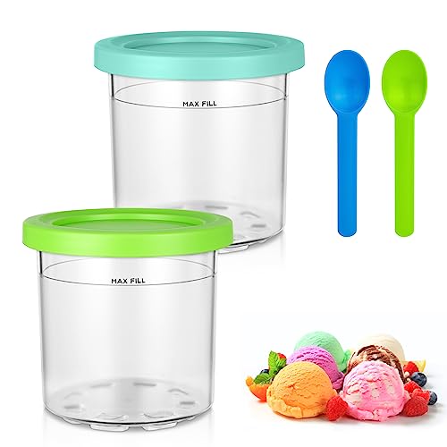 HOTUT Ninja Creami Containers,2 Pack Replacement Pints and Lids+2 Scoops Dishwasher Safe Compatible with NC301,NC300,NC299AMZ,CN305A and CN301CO Series Ninja Ice Cream Makers (Not Fit for NC501)