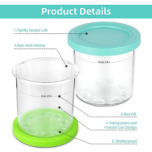 HOTUT Ninja Creami Containers,2 Pack Replacement Pints and Lids+2 Scoops Dishwasher Safe Compatible with NC301,NC300,NC299AMZ,CN305A and CN301CO Series Ninja Ice Cream Makers (Not Fit for NC501)