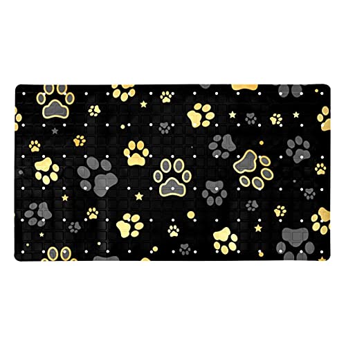 Non-Slip Bathtub Mats Gold Dog Paw Print and Star Prints Soft Bath Tub Bathroom Shower Mat for Baby and Adults, Machine Washable