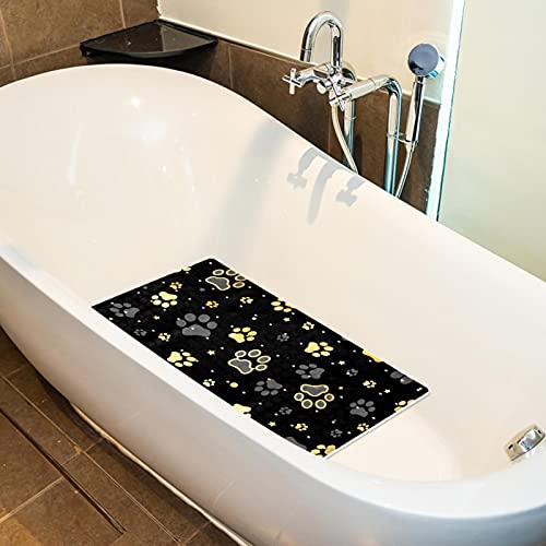 Non-Slip Bathtub Mats Gold Dog Paw Print and Star Prints Soft Bath Tub Bathroom Shower Mat for Baby and Adults, Machine Washable