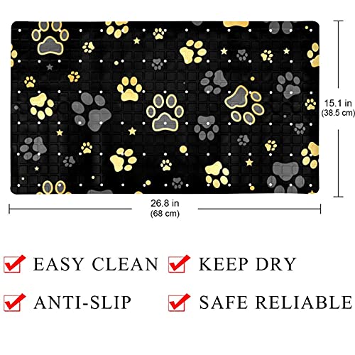 Non-Slip Bathtub Mats Gold Dog Paw Print and Star Prints Soft Bath Tub Bathroom Shower Mat for Baby and Adults, Machine Washable