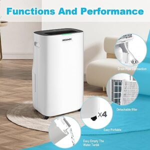 Dehumidifier 4000 Sq. Ft 50 Pint ,ROCSUMOO Dehumidifiers for Home Basements Bedroom with Drain Hose | Quiet Dehumidifier for Medium to Large Room | Dry Clothes Mode | Intelligent Humidity Control with 24HR Timer (White)