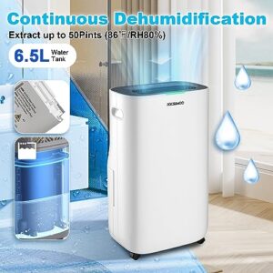 Dehumidifier 4000 Sq. Ft 50 Pint ,ROCSUMOO Dehumidifiers for Home Basements Bedroom with Drain Hose | Quiet Dehumidifier for Medium to Large Room | Dry Clothes Mode | Intelligent Humidity Control with 24HR Timer (White)