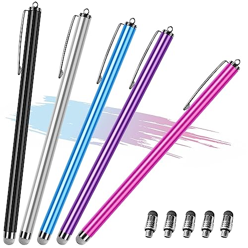 Long Stylus Pens for Touch Screens (5 Pack 185mm) High Sensitivity, Precision and No Scratches, Compatible with iPad, iPhone, Android, Tablets and More. Capacitive Touchscreen Stylist Mesh Fiber Tips