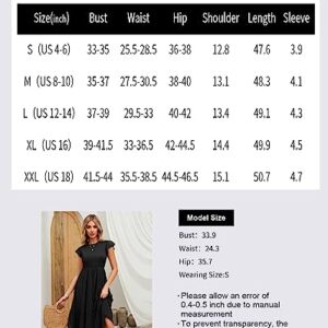 Holipick Women's Summer Casual Dress Short Sleeves Crew Neck Smocked High Waist Tiered A-Line Midi Dress M Black