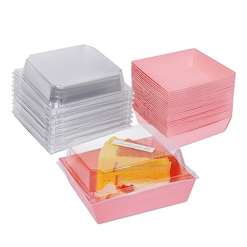 60 Pack Paper Charcuterie Boxes with Clear Secure Lids, 5'' Pink Square Disposable Food Containers Bakery Boxes for Bakery Desserts Sandwich, Slice Cake, Cookies, Hot Cocoa Bombs, Strawberries