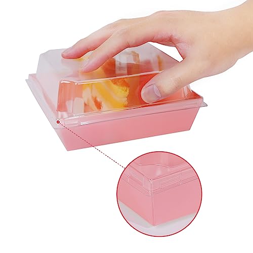 60 Pack Paper Charcuterie Boxes with Clear Secure Lids, 5'' Pink Square Disposable Food Containers Bakery Boxes for Bakery Desserts Sandwich, Slice Cake, Cookies, Hot Cocoa Bombs, Strawberries