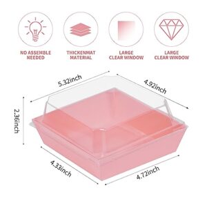 60 Pack Paper Charcuterie Boxes with Clear Secure Lids, 5'' Pink Square Disposable Food Containers Bakery Boxes for Bakery Desserts Sandwich, Slice Cake, Cookies, Hot Cocoa Bombs, Strawberries