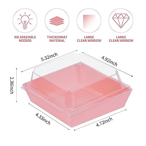 60 Pack Paper Charcuterie Boxes with Clear Secure Lids, 5'' Pink Square Disposable Food Containers Bakery Boxes for Bakery Desserts Sandwich, Slice Cake, Cookies, Hot Cocoa Bombs, Strawberries