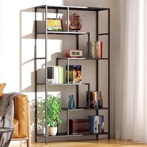 zaecbq 6-tier modern industrial bookshelf,73.4 inches tall metal bookcase display shelves,vintage open storage shelf organizer for home office living room,black