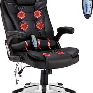 Belandi Office Massage Chair, Heated Office Chair Massage Desk Chair Ergonomic High Back Office Chair, 6-Point Vibration, Padded Armrest & Adjustable Height Chair for Office, Home, Study (Black)