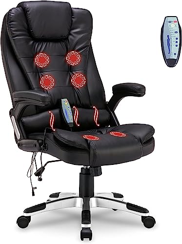 Belandi Office Massage Chair, Heated Office Chair Massage Desk Chair Ergonomic High Back Office Chair, 6-Point Vibration, Padded Armrest & Adjustable Height Chair for Office, Home, Study (Black)