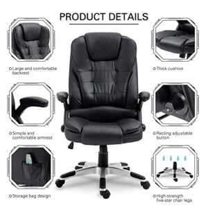 Belandi Office Massage Chair, Heated Office Chair Massage Desk Chair Ergonomic High Back Office Chair, 6-Point Vibration, Padded Armrest & Adjustable Height Chair for Office, Home, Study (Black)