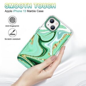 CASEFIV Compatible with iPhone 13 Case, Marble Pattern 3 in 1 Heavy Duty Shockproof Full Body Rugged Hard PC+Soft Silicone Drop Protective Girls Women Cover for iPhone 13 6.1 inch 2021, Green White