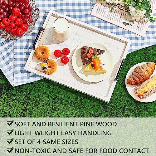 Lallisa 4 Pcs Large Rustic Wooden Serving Tray Rectangular Ottoman Tray with Handles Wood Tray Decorative Serving Trays Platter for Party, Coffee Tables, Breakfast, Home (White,15.75 x 11.81 x 2.36)