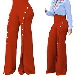 TOPSRANI Women High Waisted Dress Pants Work Trousers Slacks Bottoms Casual Pull On Long Stretch Solid Office Business Tall Button Down Orange L