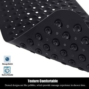 Large Non Slip Bathtub Mat, Extra Long Bath Mat for Tub, 40 x 16 Inch, Machine Washable Shower Mats with Suction Cups and Drain Holes, Bath Tub Mats for Bathroom Non Slip, Black