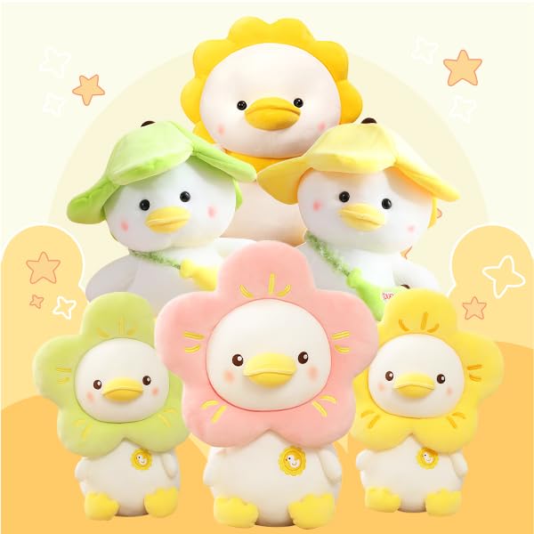 Seyomi Plush Duck Stuffed Animals Soft Cute Plushies Duck Plush Toy for Kids Flower Stuff Duck, Pink, 9.8 Inches