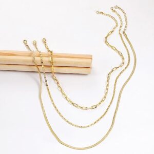 Tewiky Layered Gold Necklace for Women Trendy 14K Real Gold Plated Chain Choker Necklace Set for Women Gold Jewelry for Women Waterproof Chunky Herringbone Cuban Link Paperclip Rope Necklace Gift