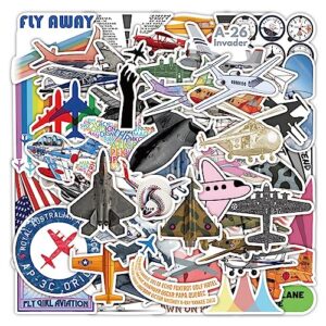 50pcs airplane stickers for kids scrapbook, cute aircraft stickers decals for water bottles, transportation stickers for skateboard helmet luggage bumper laptop bike notebook