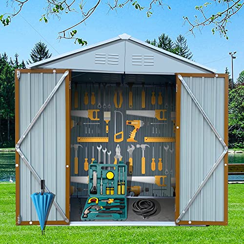 Prohon 6x4 FT Outdoor Storage Shed with Door & Lock, Metal Storage House Waterproof Garden Shed for Bike, Garbage Can, Tool, Backyard Garden Patio, White