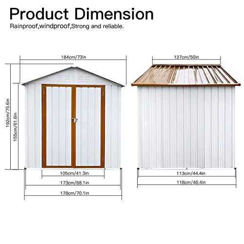 Prohon 6x4 FT Outdoor Storage Shed with Door & Lock, Metal Storage House Waterproof Garden Shed for Bike, Garbage Can, Tool, Backyard Garden Patio, White