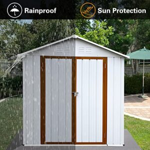 Prohon 6x4 FT Outdoor Storage Shed with Door & Lock, Metal Storage House Waterproof Garden Shed for Bike, Garbage Can, Tool, Backyard Garden Patio, White