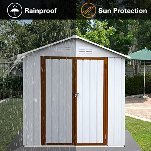 Prohon 6x4 FT Outdoor Storage Shed with Door & Lock, Metal Storage House Waterproof Garden Shed for Bike, Garbage Can, Tool, Backyard Garden Patio, White