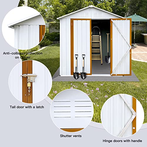 Prohon 6x4 FT Outdoor Storage Shed with Door & Lock, Metal Storage House Waterproof Garden Shed for Bike, Garbage Can, Tool, Backyard Garden Patio, White