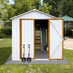 Prohon 6x4 FT Outdoor Storage Shed with Door & Lock, Metal Storage House Waterproof Garden Shed for Bike, Garbage Can, Tool, Backyard Garden Patio, White