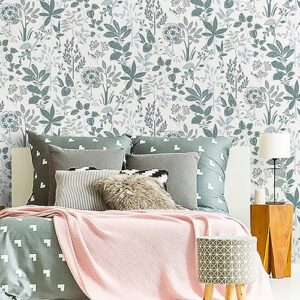 Vinjiasin Peel and Stick Wallpaper Floral Wallpaper Self Adhesive Removable 16.1"x 197" Contact Paper Boho Flower Leaf Wall Paper for Walls Furniture Creamy White/Green