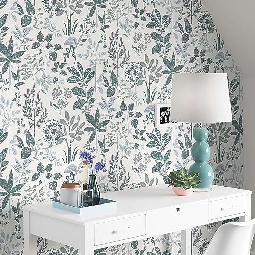 Vinjiasin Peel and Stick Wallpaper Floral Wallpaper Self Adhesive Removable 16.1"x 197" Contact Paper Boho Flower Leaf Wall Paper for Walls Furniture Creamy White/Green