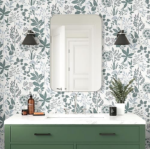 Vinjiasin Peel and Stick Wallpaper Floral Wallpaper Self Adhesive Removable 16.1"x 197" Contact Paper Boho Flower Leaf Wall Paper for Walls Furniture Creamy White/Green