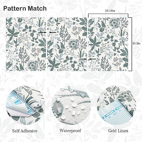 Vinjiasin Peel and Stick Wallpaper Floral Wallpaper Self Adhesive Removable 16.1"x 197" Contact Paper Boho Flower Leaf Wall Paper for Walls Furniture Creamy White/Green