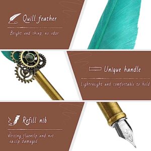 Hethrone Calligraphy Pens - Caligraphy Pens for Writing Feather Pen Quill Pen and Ink Set with Black Ink 10 Replaceable Nibs Gift Set (Green)