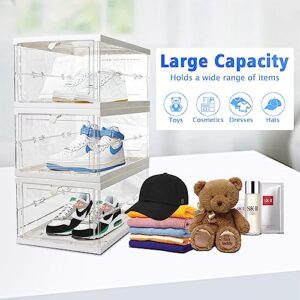 BomSaluka Shoe Storage Boxes Stackable, Clear & Large Shoe Organizer,Easy Assembly Shoe Display Case,Space Saving Foldable Shoe Holders, Shoe Container Rack Sneaker Bins,Fits Up to Size 13 Shoes