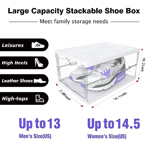 BomSaluka Shoe Storage Boxes Stackable, Clear & Large Shoe Organizer,Easy Assembly Shoe Display Case,Space Saving Foldable Shoe Holders, Shoe Container Rack Sneaker Bins,Fits Up to Size 13 Shoes