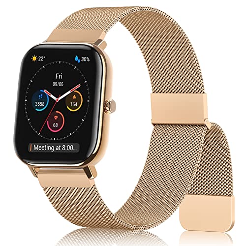 Meliya Metal Bands Compatible with Amazfit GTS/GTS2/GTS 3/GTS 2e/GTS 2 mini/GTS 4 mini/GTS 4/GTR mini, 20mm Band Replacement Quick Release Watch Straps for Amazfit Bip U Pro/Bip/Bip Lite/Bip S/Bip S lite/Bip U/Bip 3/Bip 3 Pro (Rose Gold)