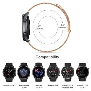 Meliya Metal Bands Compatible with Amazfit GTS/GTS2/GTS 3/GTS 2e/GTS 2 mini/GTS 4 mini/GTS 4/GTR mini, 20mm Band Replacement Quick Release Watch Straps for Amazfit Bip U Pro/Bip/Bip Lite/Bip S/Bip S lite/Bip U/Bip 3/Bip 3 Pro (Rose Gold)