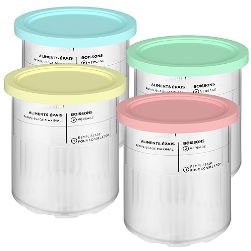 Zomixzo NC500 Ice Cream Pint Containers and Lid Compatible with Ninja Creami NC501 NC500 Series Deluxe Ice Cream Maker, 24 oz Cream Pint Containers, 4 Pack (Pink/Green/Yellow/Blue)