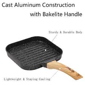 ESLITE LIFE Nonstick Grill Pan for Stove Tops, 7 Inch Granite Coating Square Grill Skillet Compatible with All Stovetops (Gas, Electric & Induction), PFOA Free