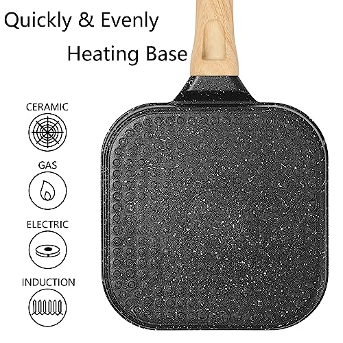 ESLITE LIFE Nonstick Grill Pan for Stove Tops, 7 Inch Granite Coating Square Grill Skillet Compatible with All Stovetops (Gas, Electric & Induction), PFOA Free