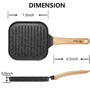 ESLITE LIFE Nonstick Grill Pan for Stove Tops, 7 Inch Granite Coating Square Grill Skillet Compatible with All Stovetops (Gas, Electric & Induction), PFOA Free