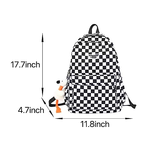 MININAI Y2K Aesthetic Checkered Backpack with Kawaii Pendant Checkerboard Backpack Cute Preppy Laptop Backpack Light Rucksack (One Size,Pink)