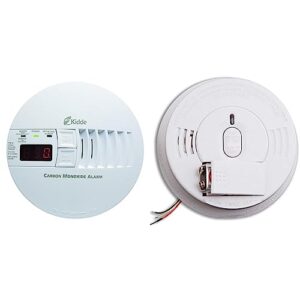 kidde hardwire carbon monoxide alarm with digital display and peak level memory 5.75 diameter x 1.8 depth & smoke detector, hardwired smoke alarm with battery backup, front-load battery door