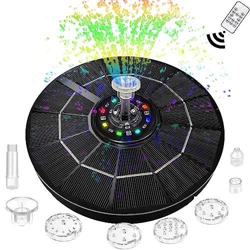 Solar Fountain with Remote Control, 3.5W Solar Powered Pump for Bird Bath with LED Lights, Outdoor Fountain for Garden, Pond, Pool, Fish Tank