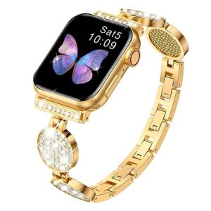 hallen apple watch band 38mm 40mm 41mm 42mm 44mm 45mm 49mm women, jewelry bling diamond rhinestone bracelet metal replacement strap wristband for iwatch bands ultra series 8 7 6 5 4 3 2 1 se (38mm40mm41mm, gold)